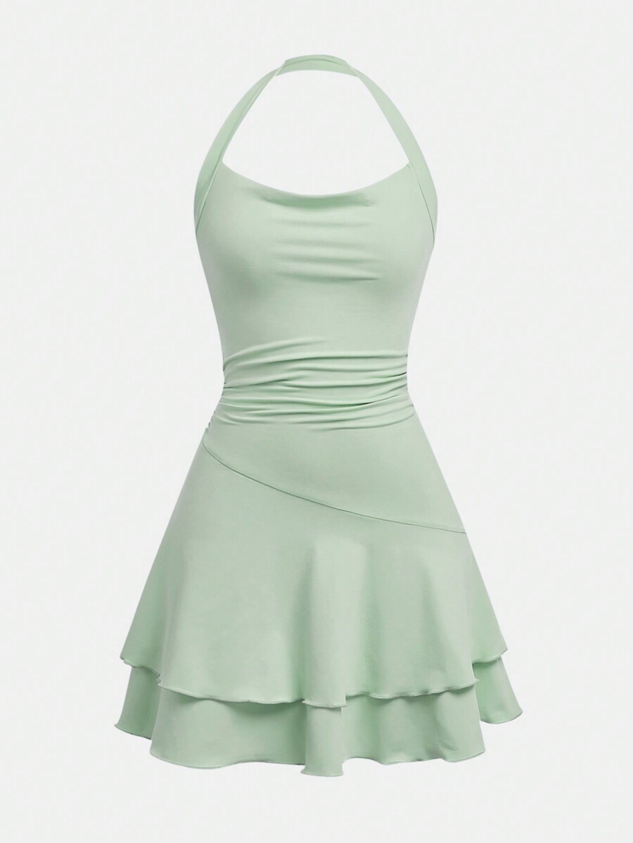 SHEIN Girlism Robe pour adolescentes à col en tricot, taille froncée et ...