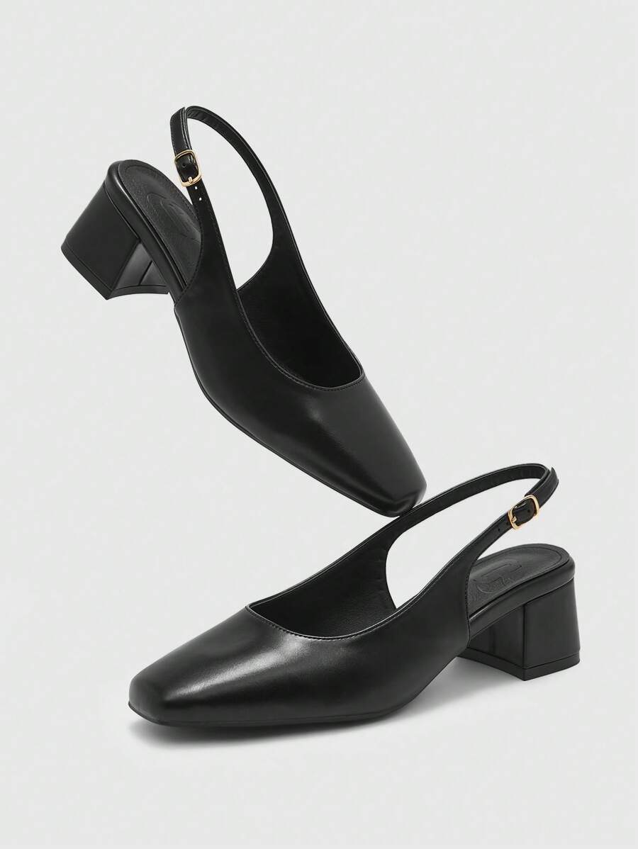 CUCCOO BIZCHIC Women Classic Black PU Leather Backstrap Low Heel Flats ...