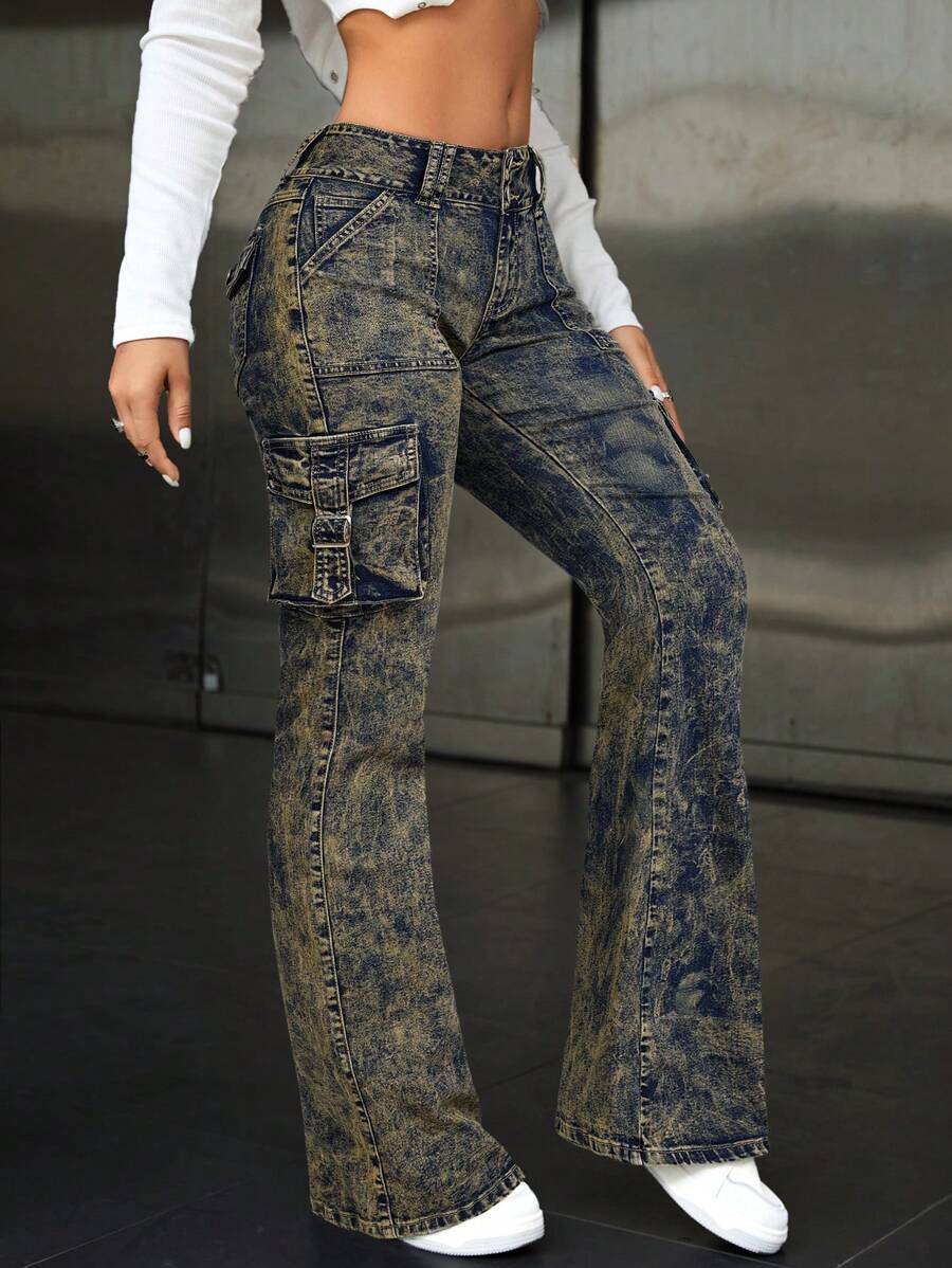 SHEIN ICON Retro Vintage Wash Nostalgic Flared Jeans | SHEIN USA