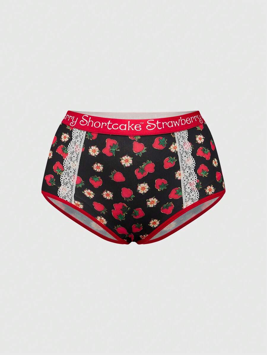 Strawberry Shortcake Romwe Plus Size Contrast Lace Strawberry Print