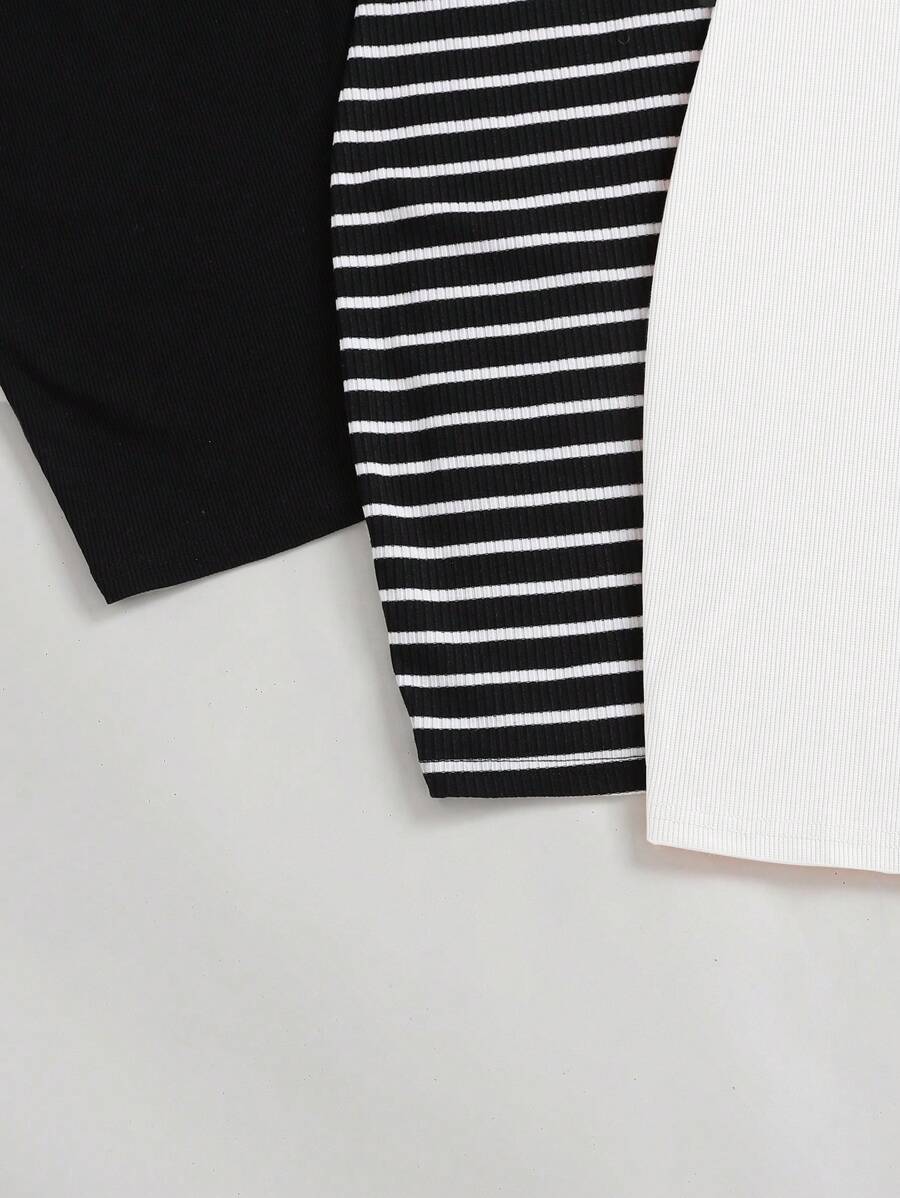 SHEIN 3-Piece Teen Girl Knit Solid Stripe Cami Dress Set | SHEIN USA