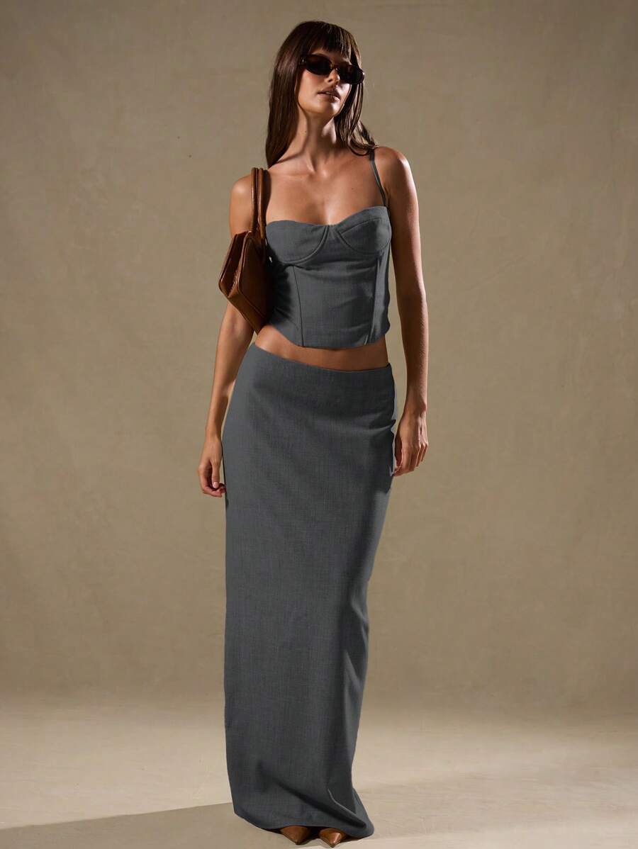 MUSERA Saia Longa Ajuste Coluna Cintura Baixa | SHEIN Brasil