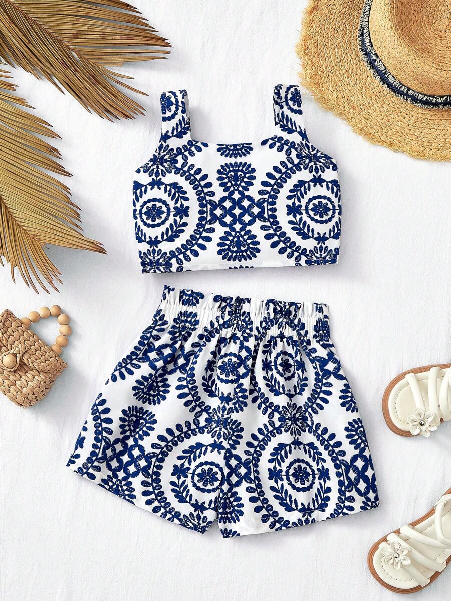 SHEIN Conjunto de Shorts e Top Regata com Estampa Floral para Bebê ...