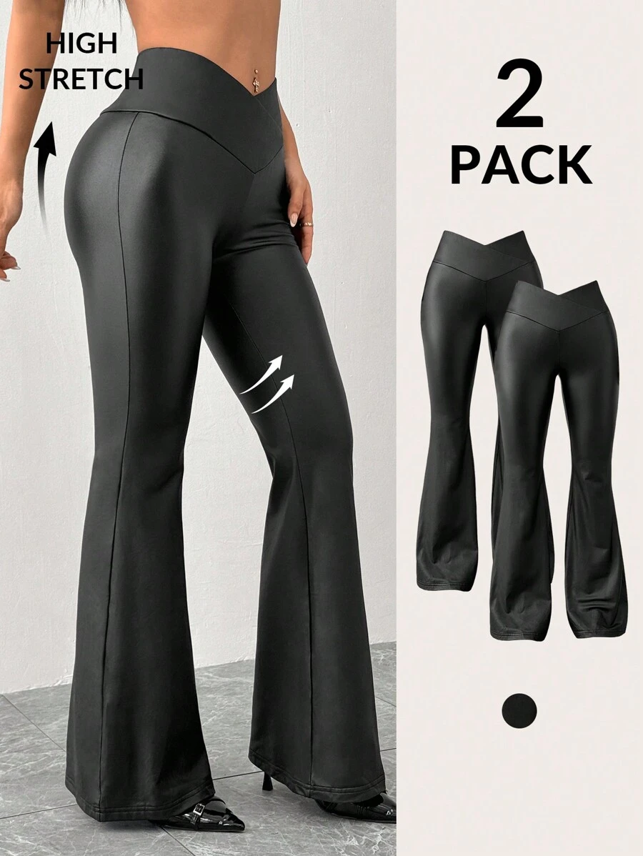 SHEIN PETITE Pantalones de campana elástico con cintura cruzada ...