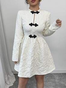 Chiquease Vestido mini de manga larga con puños plisados y decoración ...