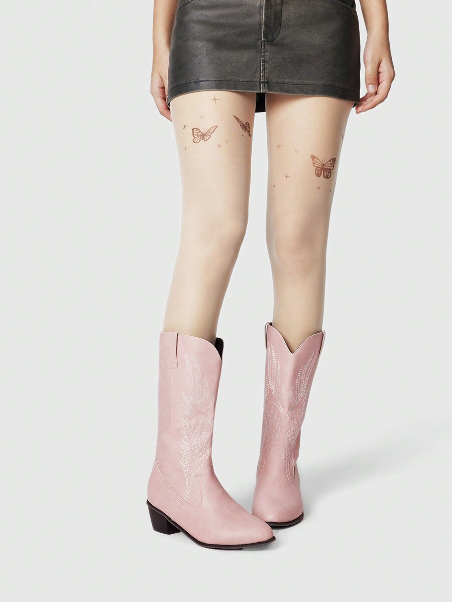 ROMWE Fairycore Botas vaqueras rosas de mujer con puntera puntiaguda ...