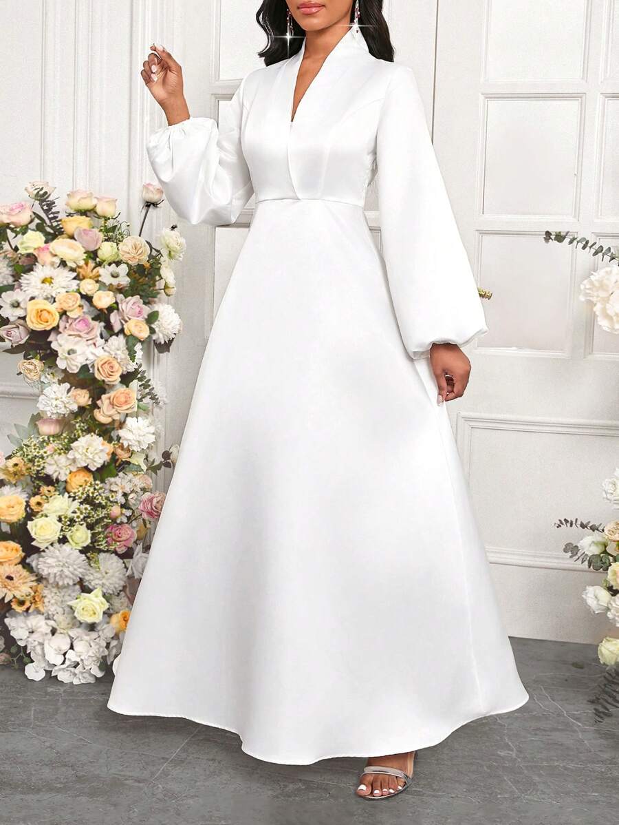 SHEIN Lady White Satin Maxi Dress, Wedding Occasion, Party, Valentine's ...