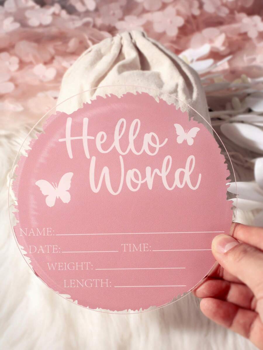 Butterfly Hello World Newborn Name Sign Acrylic Baby Birth Announcement ...