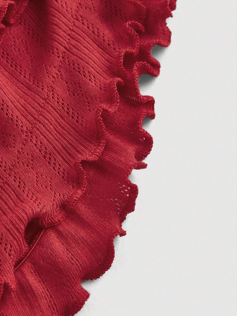 SHEIN MOD Red Ruffle Hem Cute Women's Low Waist Super Mini Shorts ...