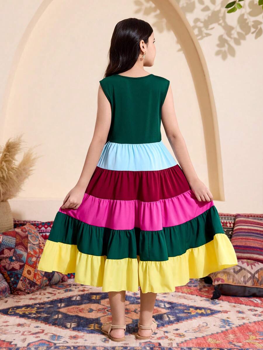Tween Girls' Fashion Maxi Dress With Colorful Patchwork Dress, Gold ...