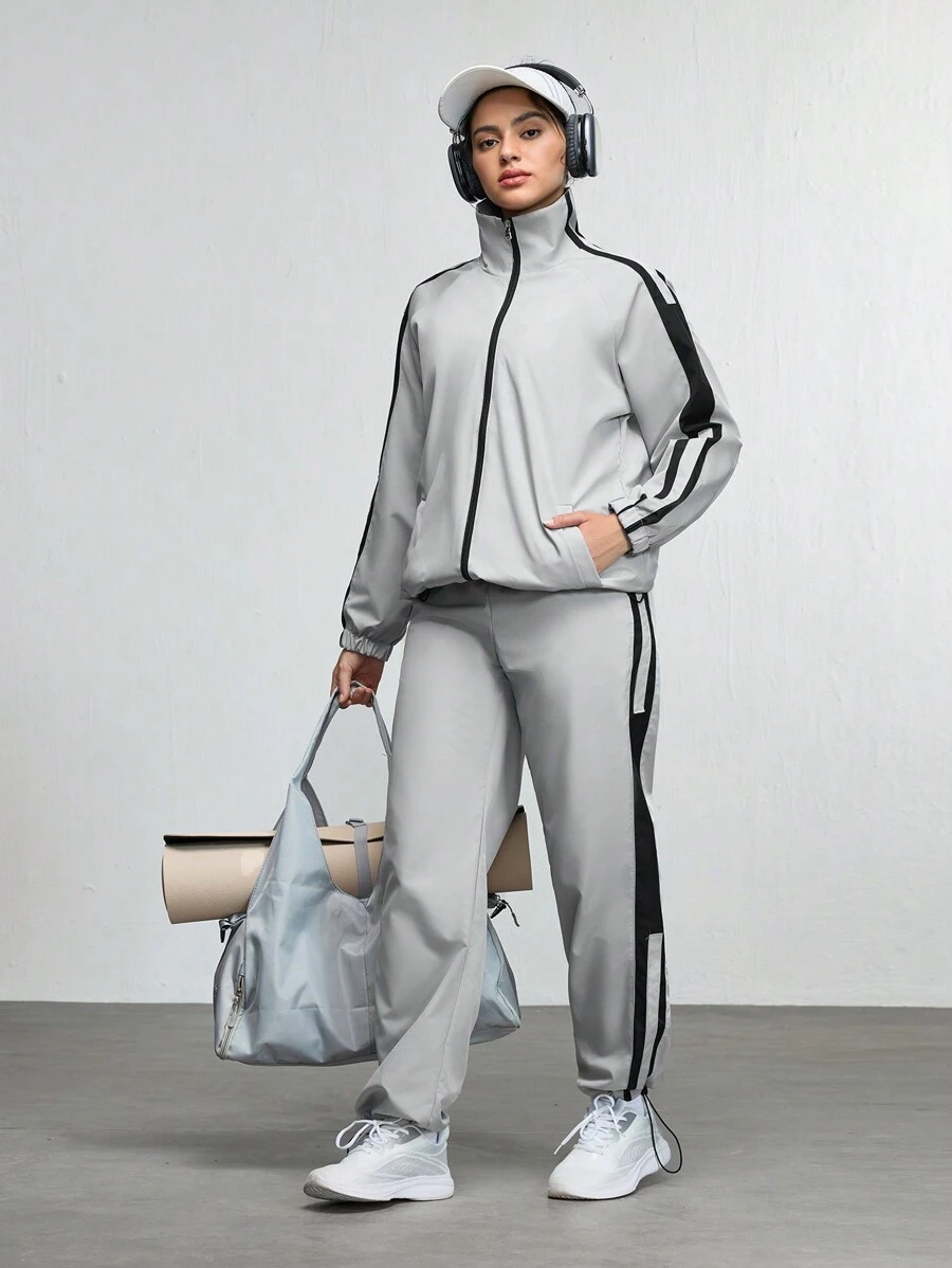 Streetz SHEIN Sport Women Jacket & Pants Outdoor Suit Set With Side ...