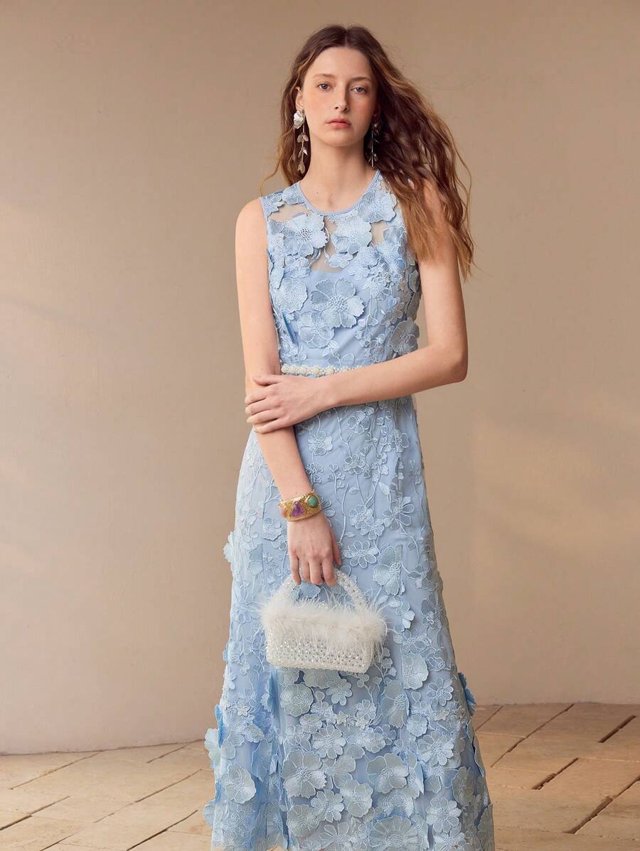 MOTF PREMIUM FLORAL APPLIQUED BIAS CUT DRESS,SPRING/SUMMER | SHEIN USA