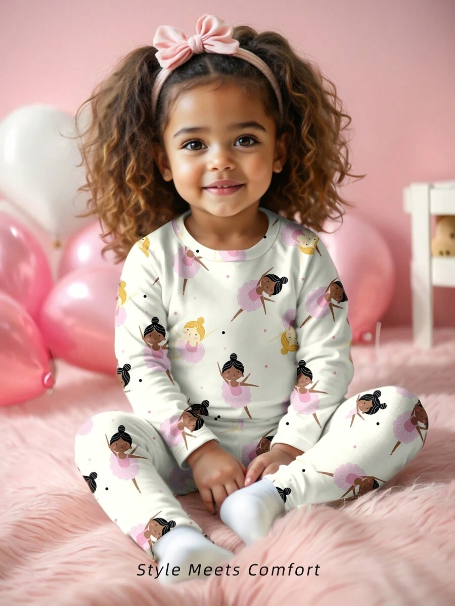 SHEIN Baby Girl Ballet Theme Casual Comfy Long Sleeve & Long Pants ...
