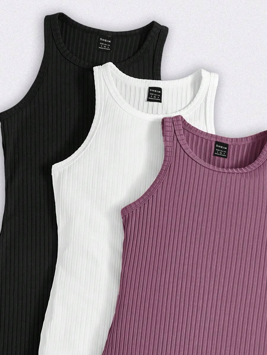 Shein Lune ชุดเดรสแนวสบายคอกลมแขนกุดแบบง่ายๆขนาดบวก สำหรับใส่ในชีวิต