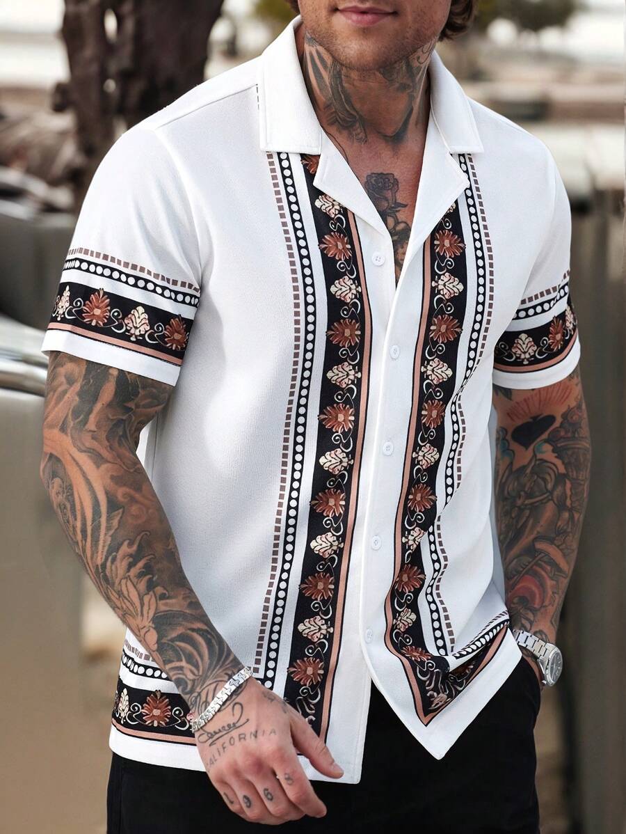 Manfinity Homme Men's Casual Placement Print Short Sleeve Shirt For ...