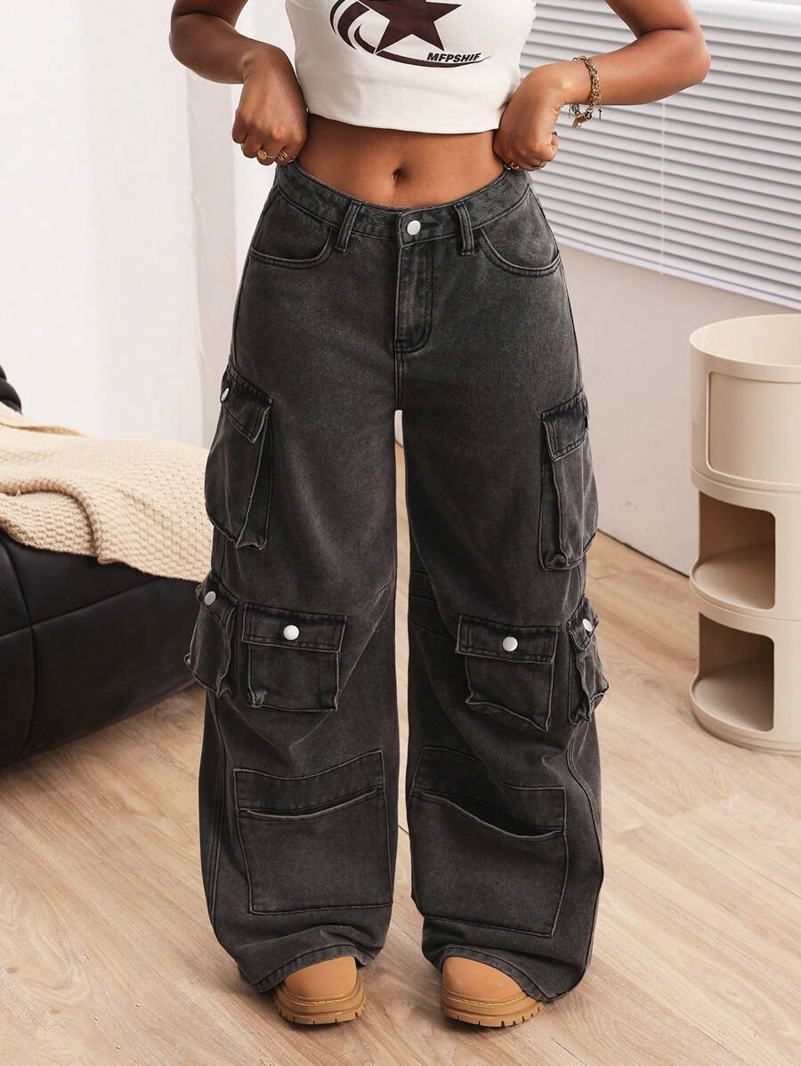 SHEIN ICON Women's Baggy Denim Jeans With Multiple Cargo Pockets ...