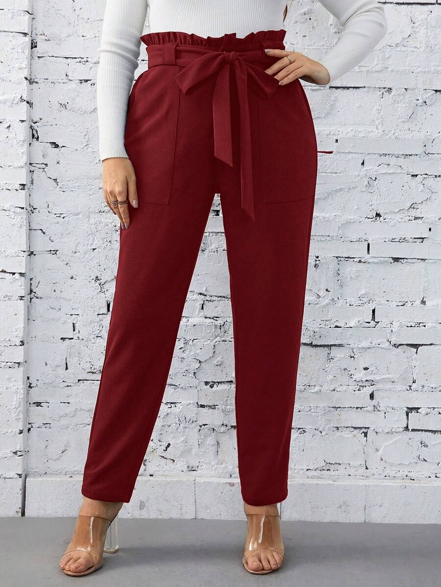 SHEIN Privé Plus Size Casual Paper Bag High Waist Tapered Pants | SHEIN USA