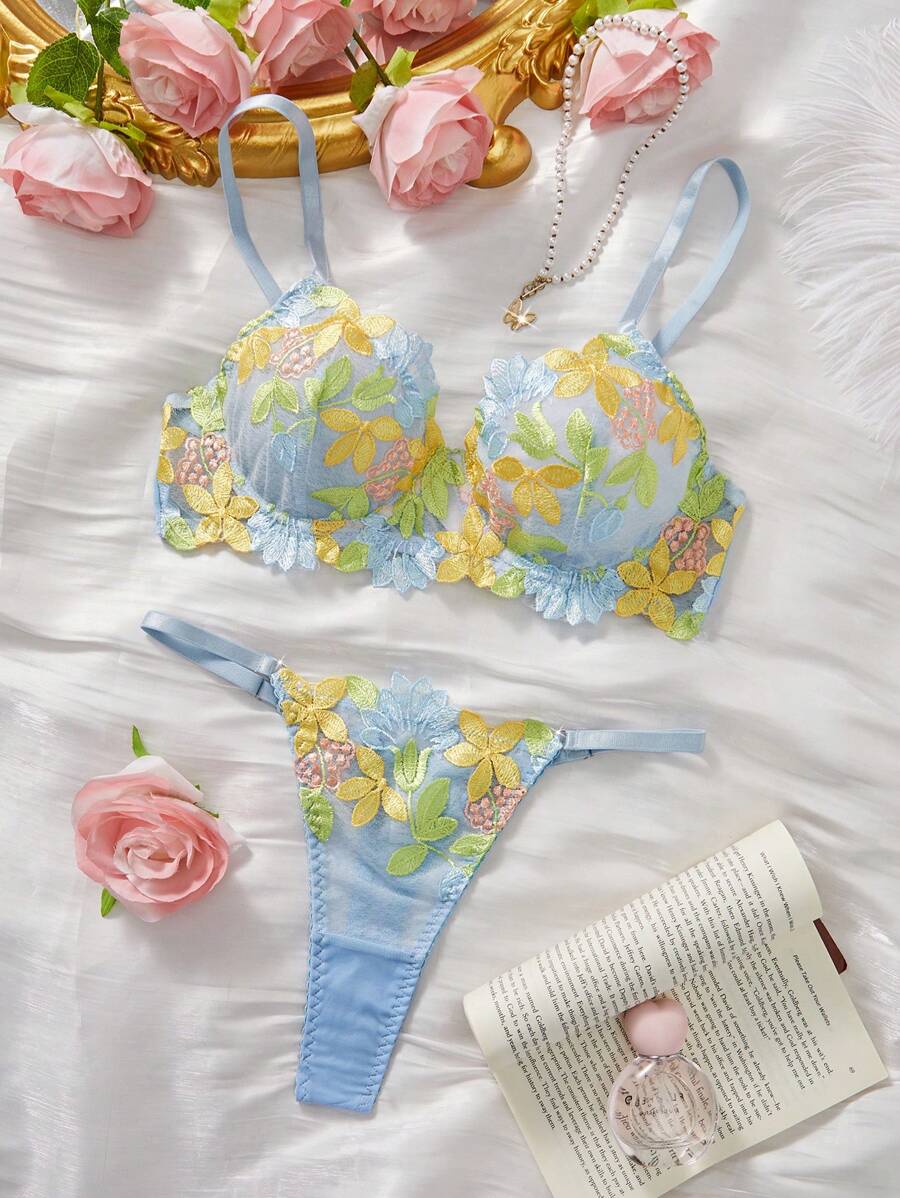 2 Pieces Set Ladies Sexy Embroidered Underwire Bra | SHEIN USA