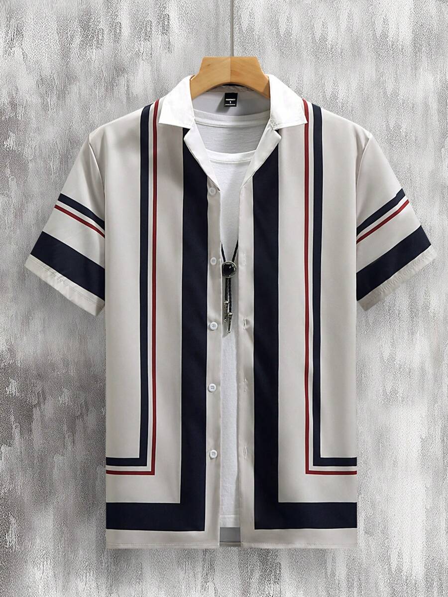 Manfinity Homme Men Casual Contrast Stripe Short Sleeve Shirt ...