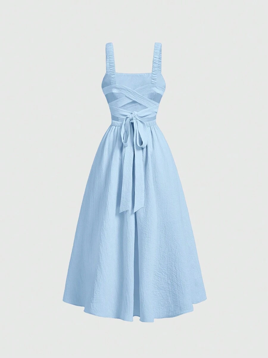 SHEIN MOD Backless Bowknot Flared Silk Dress,Pastel Dresses For Women ...