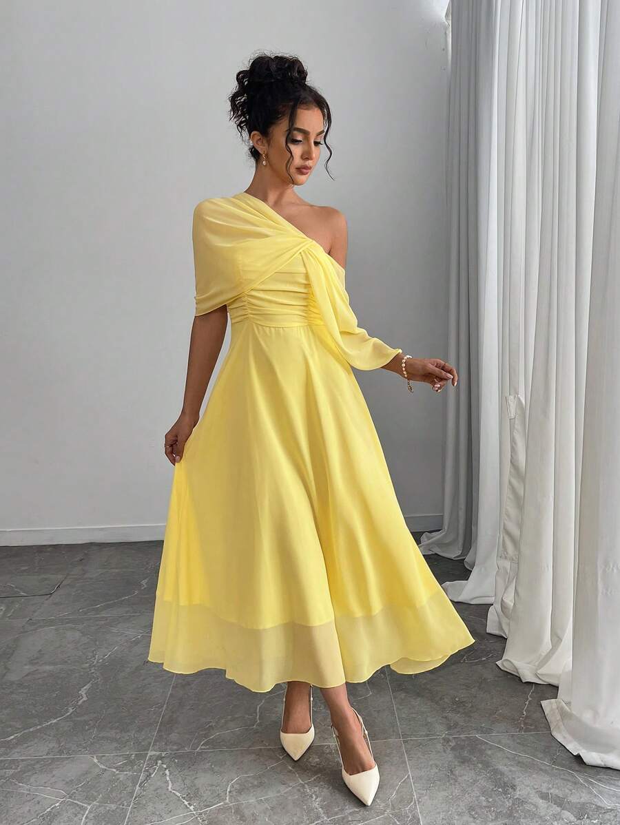 Rafferiza Women's Solid Color Elegant Dress With Shawl, Spring & Summer ...