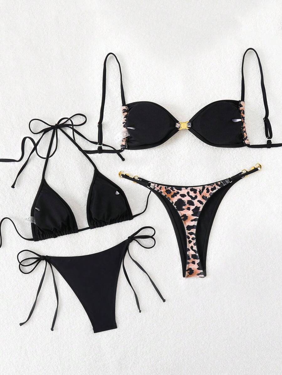 Shein Swim Vcay Multiple Sets Womens Swimsuits Triangle Strap Tie