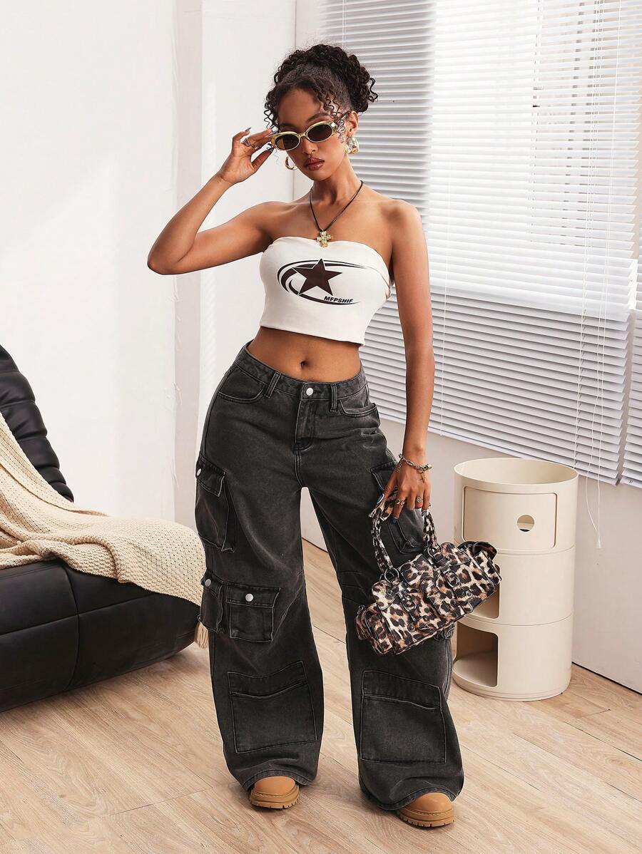 SHEIN ICON Women's Baggy Denim Jeans With Multiple Cargo Pockets ...