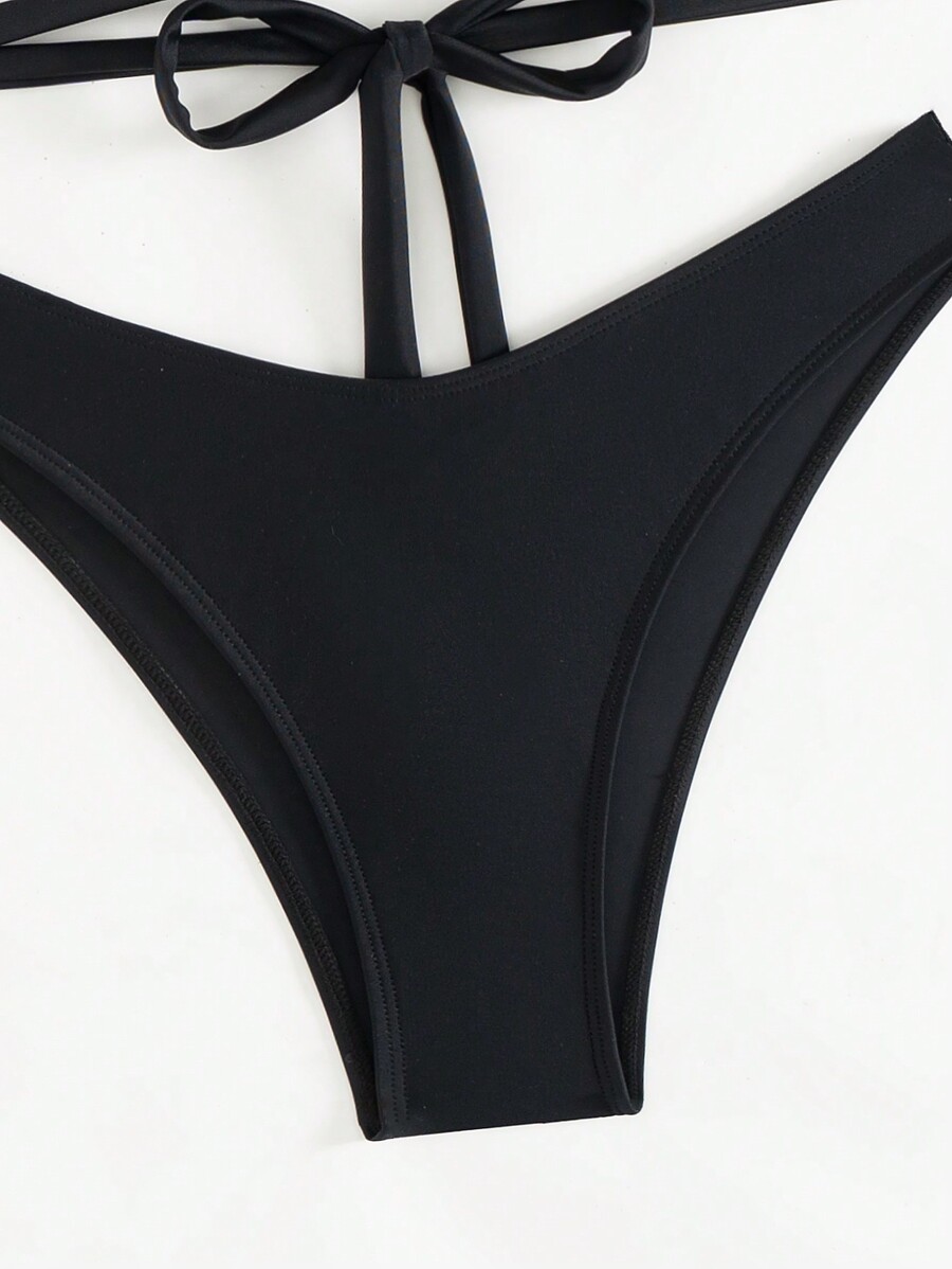 SHEIN Swim Chicsea Women's Beach All Black Spaghetti Strap Cross Tie ...