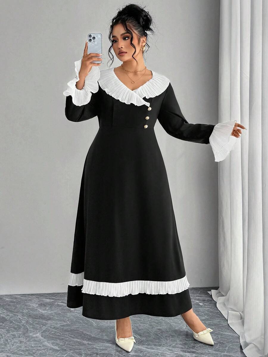 Modelyn Robe élégante à encolure en V avec volants pour grandes tailles | Mode en ligne | SHEIN ...