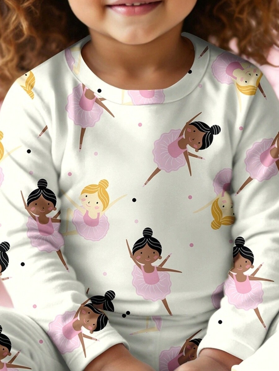 SHEIN Baby Girl Ballet Theme Casual Comfy Long Sleeve & Long Pants ...