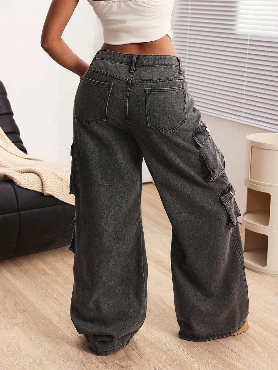 SHEIN ICON Women's Baggy Denim Jeans With Multiple Cargo Pockets | SHEIN