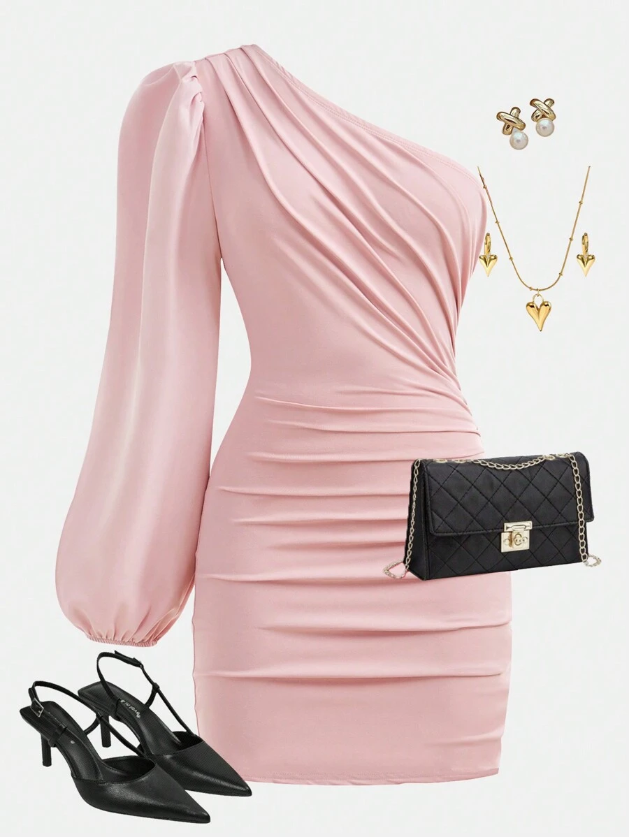 SHEIN Girlism Teen Girls' Solid Color Asymmetric Neck Ruched Form ...