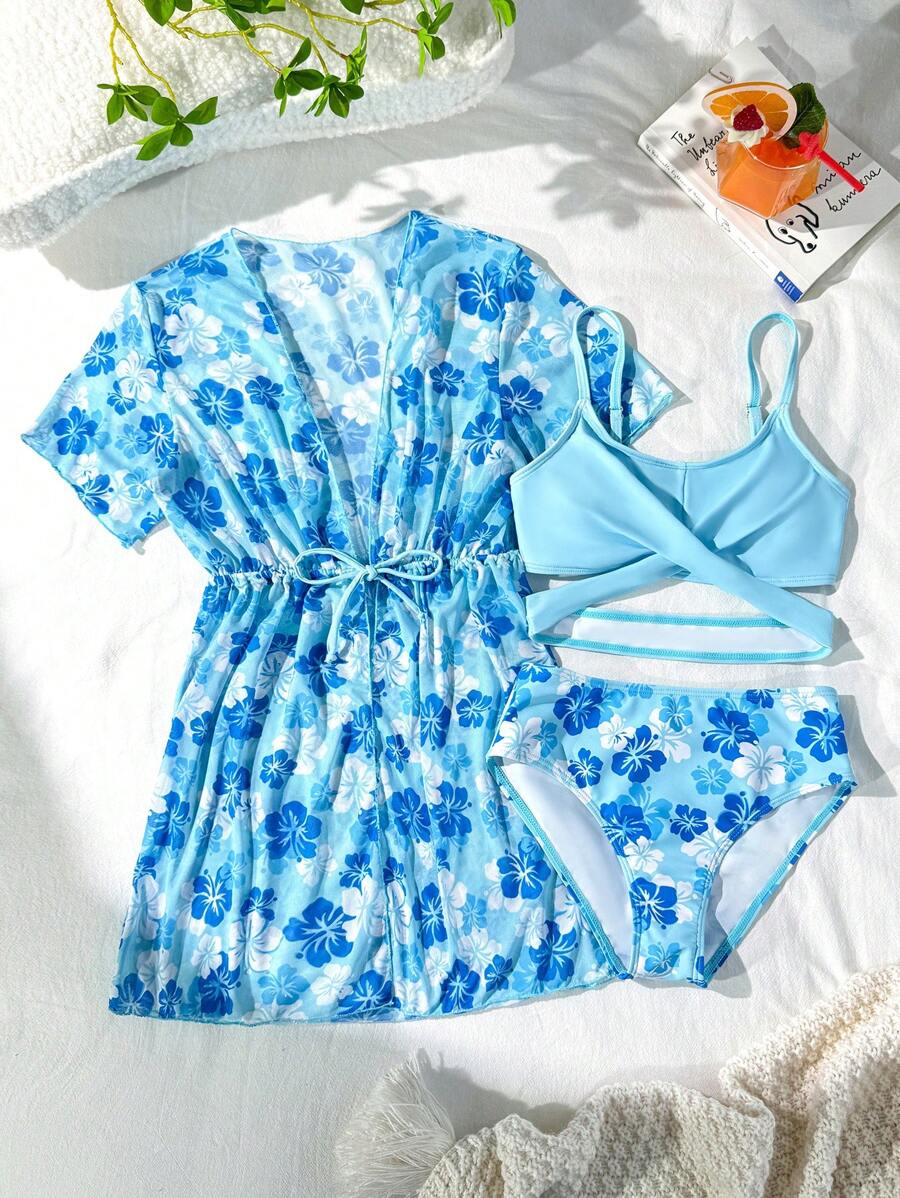 SHEIN Tween Girls Swimwear Set - Cute Printed Two-Piece Bikini Swimwear ...