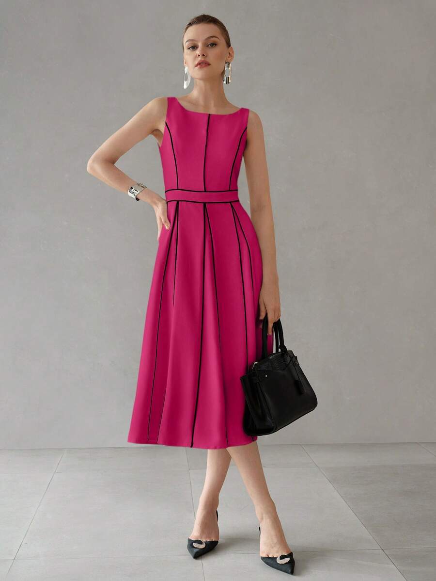 MOTF PREMIUM CONTRAST PIPING A LINE DRESS | SHEIN USA