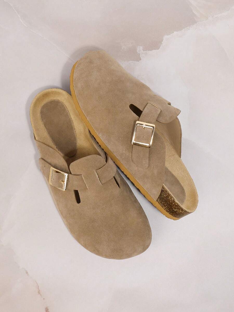 SHEIN SHUZIA Women's Round Toe Cork Footbed Slide Clogs With Adjustable ...