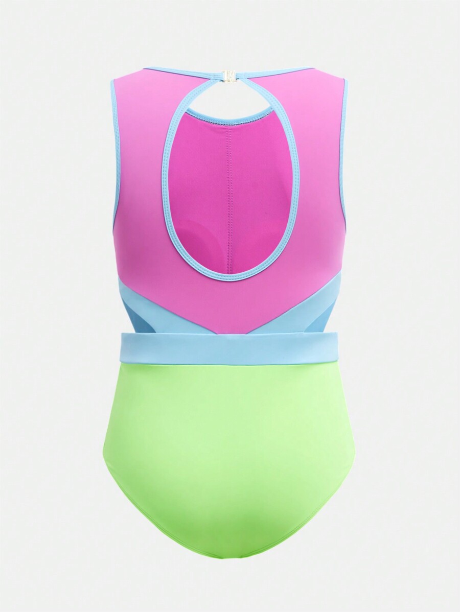 SHEIN Tween Girls Sleeveless Splice Color Tight Backless Biniki Strap ...