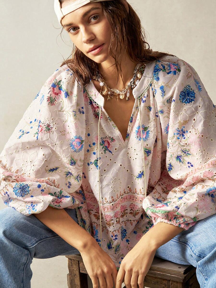 Bohemela Boho Embroidered Loose Women's Blouse | SHEIN