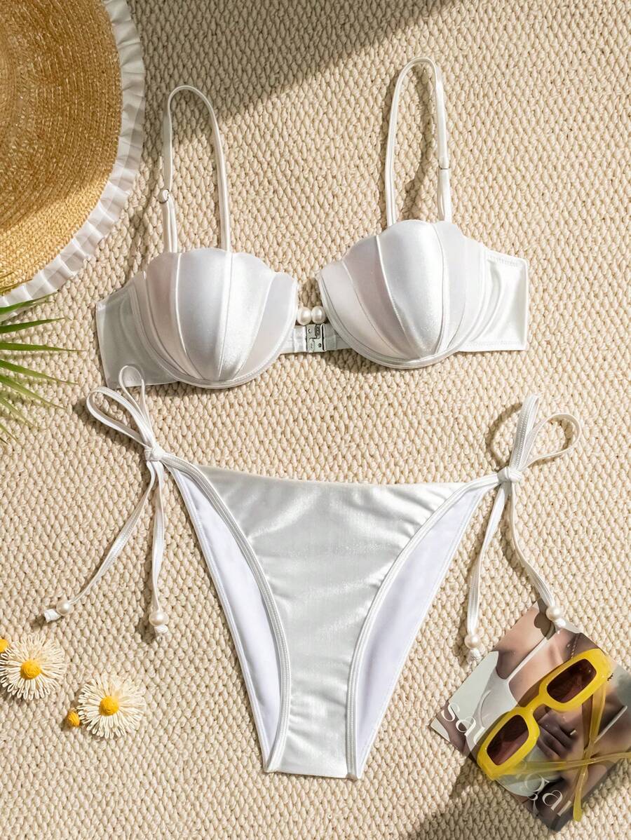 Conjunto de Maiô Elegante, Simples e Sexy com Pérola de Concha Branca para Mulheres, Roupa de ...