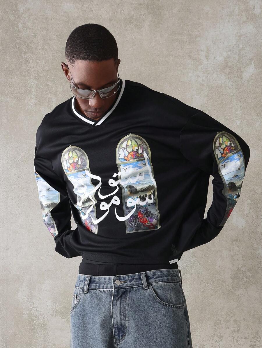 SUMWON Athletic Streetwear Long Sleeve T-Shirt With Arabic Calligraphy ...