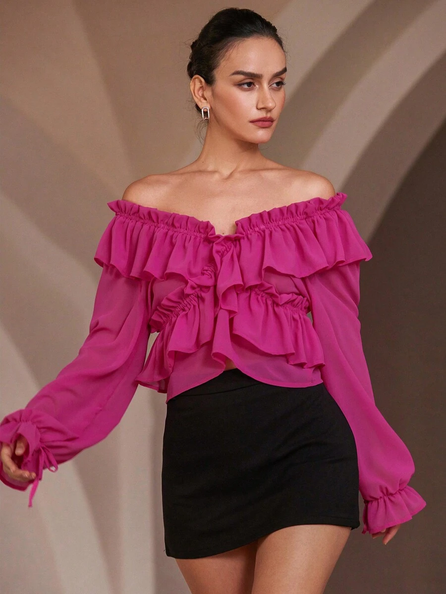 Aveloria Rosie V-Neck Off Shoulder Elastic Convertible Pearl Chiffon ...