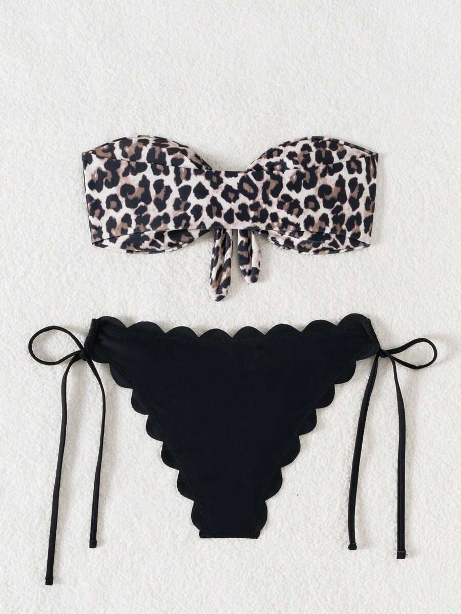 SHEIN Swim Mod Summer Women's Leopard Spot Print Halter Top With Bow ...