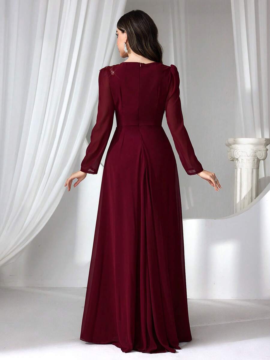 SHEIN Belle High-End Long Sleeve Evening Gown, Elegant Party Dress ...