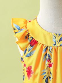 SHEIN Young Girl Yellow Floral Casual Spring Break Cap Sleeve Dress ...