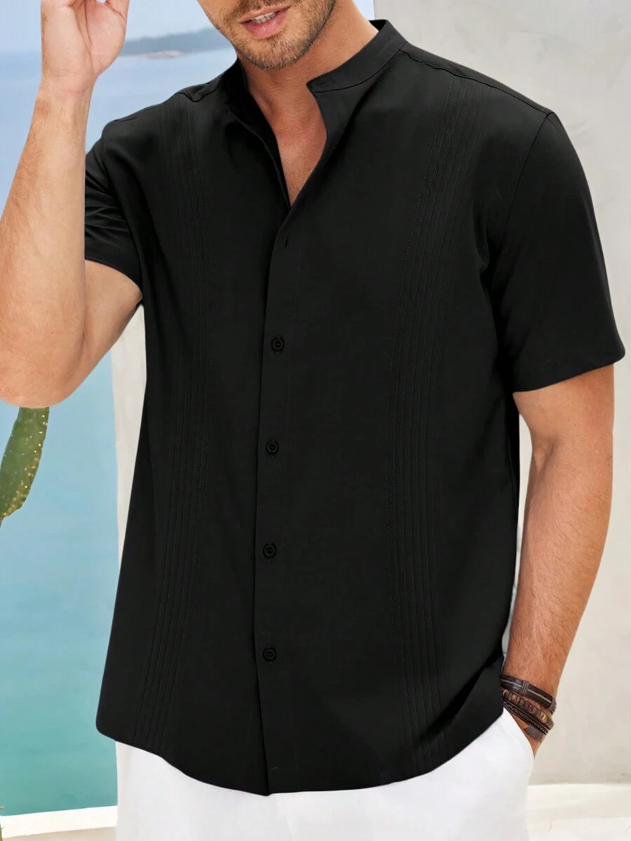 Manfinity RSRT Men's Solid Color Short Sleeve Single Breasted Casual ...