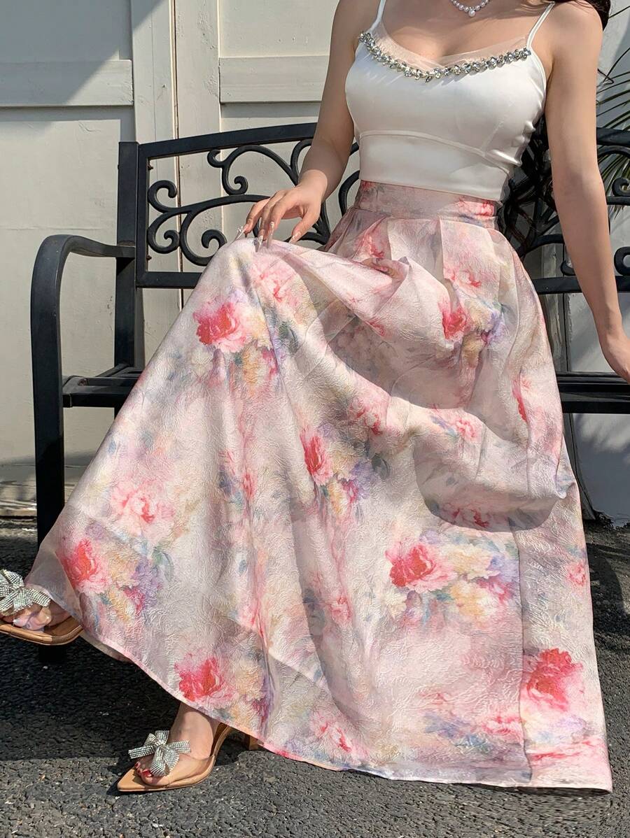 DAZY Falda larga con estampado floral para mujeres, elegante | Mode de Mujer | SHEIN España