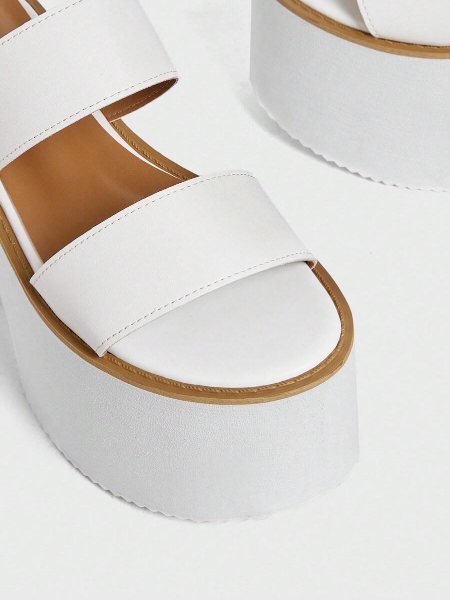 Sugerpunk Women's White Thick Sole Open Toe Open Back Sandals ...