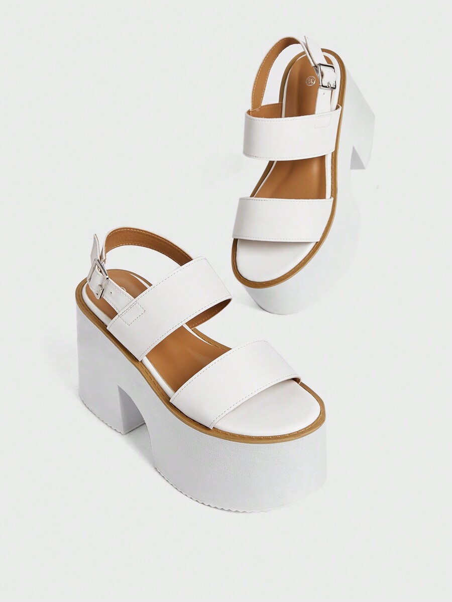 Sugerpunk Women's White Thick Sole Open Toe Open Back Sandals ...