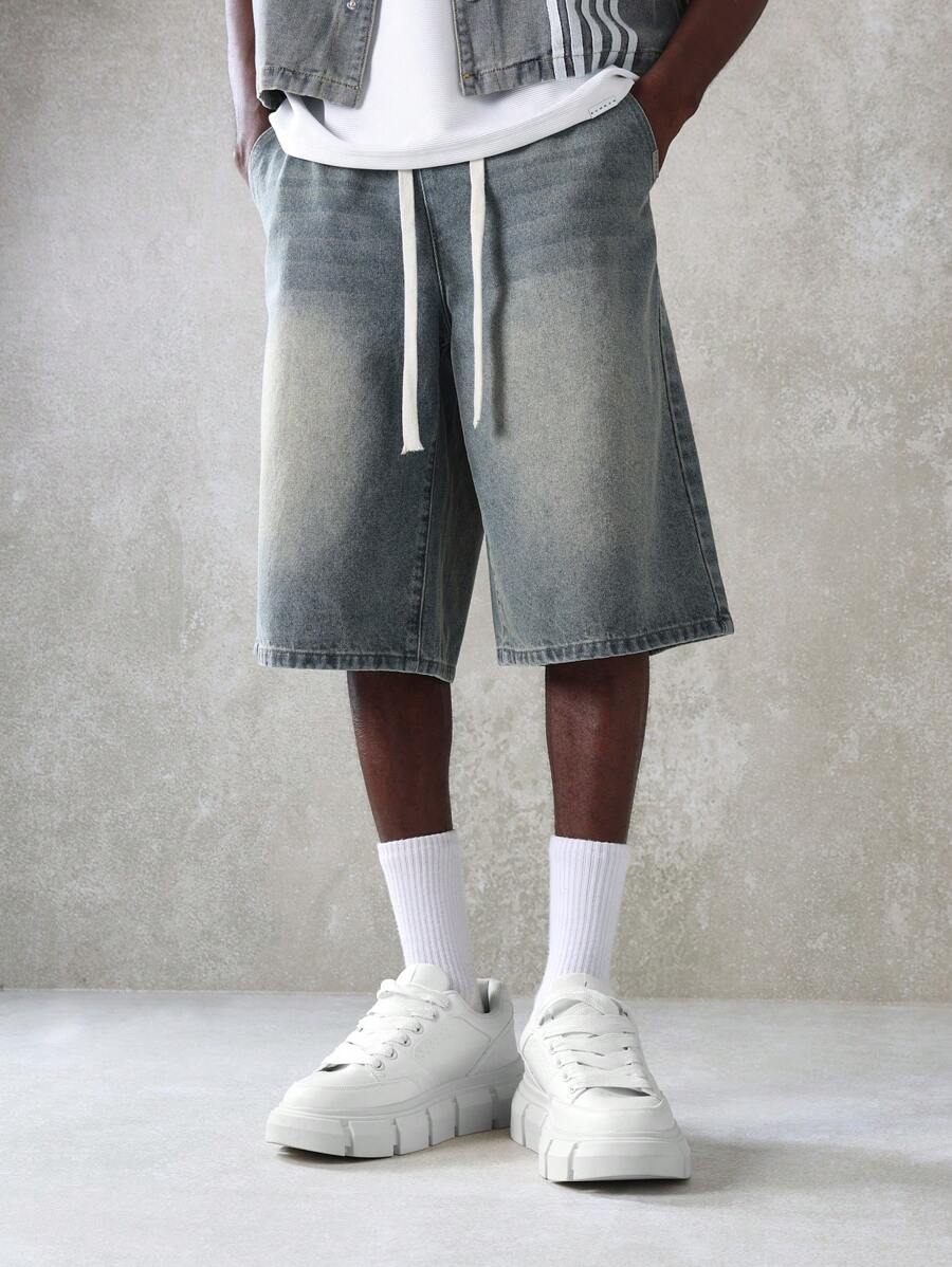 SUMWON Pull On Washed Denim Jorts | SHEIN UK