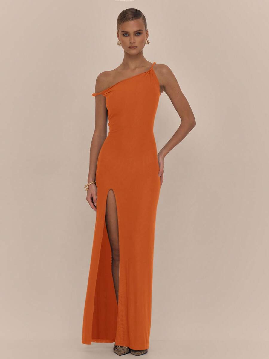 MUSERA Asymmetrical Neck Split Thigh Maxi Dress Summer Vacation Wedding ...