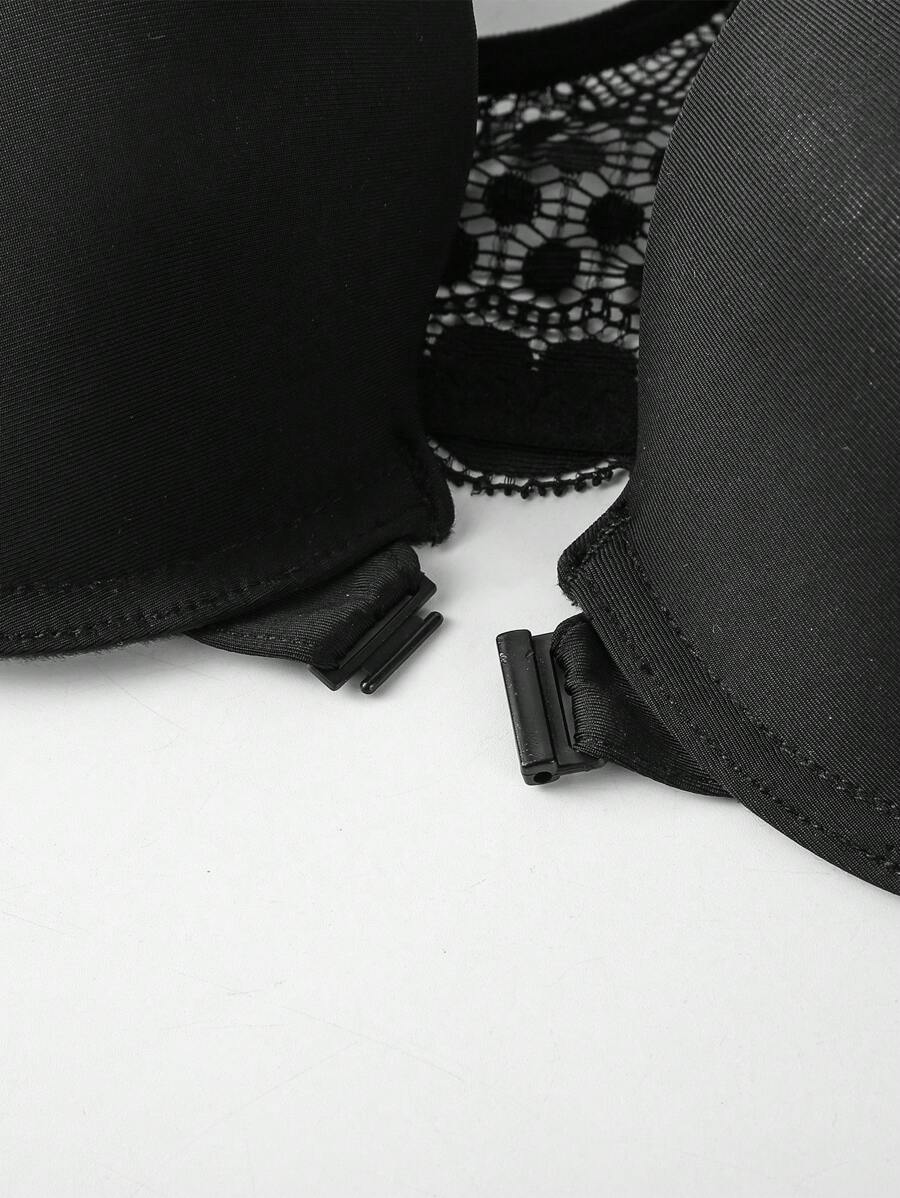 DesireSculpt 1pc Women Black Front Closure Underwire Bra With Lace ...